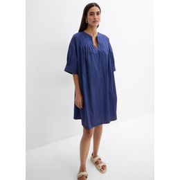 bonprix Oversize Kaftan-Kleid aus reiner Bio-Baumwolle, blau, Gr.38, Kurzes ausgestelltes Blusenkleid mit V-Ausschnitt und kurzen &Auml;rmeln, 100% Baumwolle (organic)