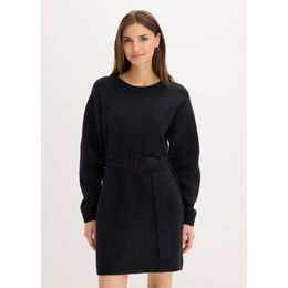 bonprix Kurzes Strickkleid mit softem Wollanteil und G&uuml;rtel, schwarz