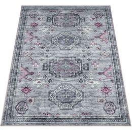 Teppich Paco Home "Bordeaux 244", grau, B:140cm H:4mm L:200cm, Polyester, Teppiche, Teppich, Kurzflor, Orient-Optik, Vintage Design, waschbar