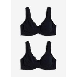 bonprix Minimizer T-Shirt-BH mit B&uuml;gel mit Bio-Baumwolle (2er Pack), schwarz, mit Baumwolle