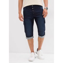 bonprix Stretch-Jeans-Cargobermuda Regular Fit, blau, mit Baumwolle