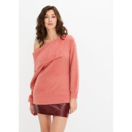 bonprix Asymmetrischer Off-Shoulder Pullover, rosa, Viskose