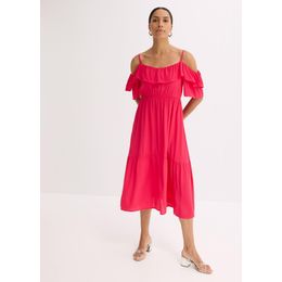 bonprix Kleid mit Volants aus strukturierter Viskose, pink, Viskose