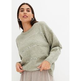 bonprix Boxy-Pullover mit Pailletten, gr&uuml;n