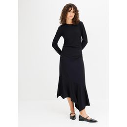 bonprix Jerseykleid mit asymmetrischem Saum, schwarz, Viskose