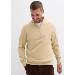 bonprix Sweatshirt mit Troyerkragen aus reiner Bio-Baumwolle, beige, 100% Baumwolle