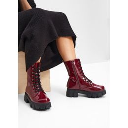 bonprix Schn&uuml;rboots in Lack-Optik, rot, Vegan