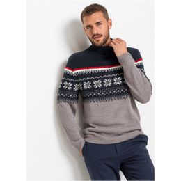 bonprix Norweger-Pullover mit Rollkragen, grau