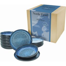 Creatable Teller-Set "Nordic Fjord", 12 Stk., blau, Geschirr-Sets, Tafelservice, 6 Speiseteller &Oslash; 26 cm, 6 Suppenteller &Oslash; 22,5 cm