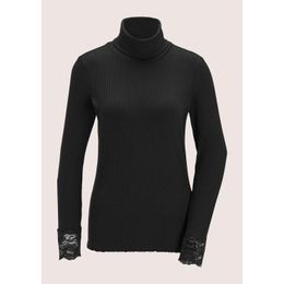 Madeleine Mode MADELEINE Damen Langarmshirt "Rollkragenshirt Elegantes Basicshirt mit Spitze, Rollkragen", schwarz, Gr. 46, Obermaterial: 74% Wolle mw. 10%