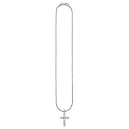 Bruno Banani Damen Kette mit Anh&auml;nger "Schmuck Geschenk Kordelkette aus Edelstahl mit gro&szlig;em Kreuz", Edelstahl, L: 55 B: 2,7mmedelstahlfarben,