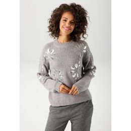 Aniston CASUAL Damen Strickpullover, silber, Gr. 38, meliert, Strick, Obermaterial: 100% Polyacryl, Pullover, mit Pailletten verzierte