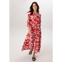 Damen Maxikleid, rot, Gr. 42, Aniston SELECTED, bedruckt, gebl&uuml;mt, gemustert, Web, Obermaterial: 100% Viskose, Kleider, mit fantasievoller