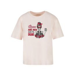 F4NT4STIC T-Shirt 'Anti Valentinstag Roses are red' Damen Gr&ouml;&szlig;e XS rosa / rot / schwarz