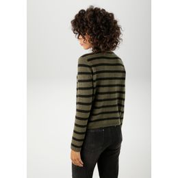 Aniston CASUAL Damen Strickjacke, schwarz, Gr. 38, geringelt, gestreift, Strick, Obermaterial: 75% Polyacryl, 22% Polyester, 3% Elasthan,