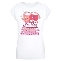 F4NT4STIC T-Shirt 'Love And Coffe Valentinstag' Damen Gr&ouml;&szlig;e XXXL rosa / eosin / rot / wei&szlig;
