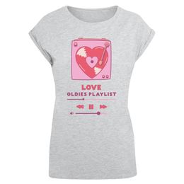 F4NT4STIC T-Shirt 'Love Oldies Playlist Valentinstag' Damen Gr&ouml;&szlig;e 5XL graumeliert / lila / altrosa / knallrot