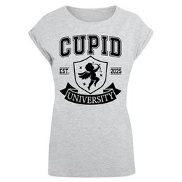 F4NT4STIC T-Shirt 'Cupid University Valentinstag' Damen Gr&ouml;&szlig;e L graumeliert / schwarz
