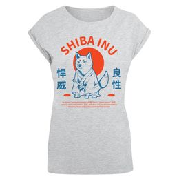 F4NT4STIC T-Shirt 'Japanischer Shiba Inu Hund' Damen Gr&ouml;&szlig;e XXXL royalblau / grau / orange