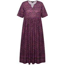 Ulla Popken Kleid Damen Gr&ouml;&szlig;e 46/48 gelb / lila / pflaume Winterkleid