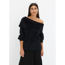 bonprix Asymmetrischer Off-Shoulder Pullover, schwarz, Viskose