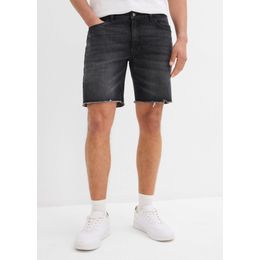 bonprix Stretch-Jeans-Shorts mit offenen Saumkanten Relaxed Fit, schwarz, mit Baumwolle