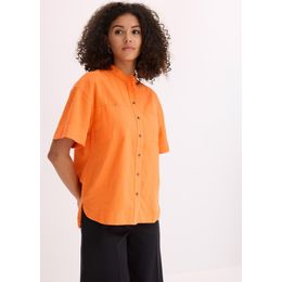 bonprix Hemdbluse aus feinem Viskose-Mix, orange, Gr.40, Kurz&auml;rmliges Hemd in lockerer Passform mit Stehkragen und Brusttaschen vorne, aus Viskose