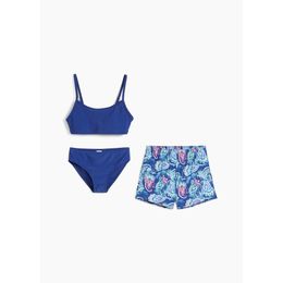 bonprix Bikini + Shorts (3-tlg.Set), blau