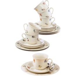 Kaffeeservice Seltmann Weiden "Geschirr-Set, Service Marieluise", beige (creme, bunt), 18 Stk., Porzellan, Geschirr-Sets, Kaffeeservice, Teller, Tasse, Untertasse Made in Germany, 18 Teile, f&uuml;r 6 Personen