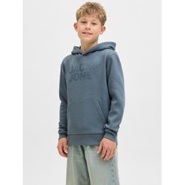 Jack & Jones Kapuzensweatshirt JACK & JONES JUNIOR "JJECORP mit Druck, K&auml;ngurutasche, pflegeleicht", Jungen, Gr. 128, stormy weather print:big tonal, angeraute Sweatware, Obermaterial: 70% Baumwolle, 30% Polyester, bedruckt, regular fit normal, Rundhals, Rippb&uuml;ndchen, Sweatshirts, Baumwollmischung, regular fit
