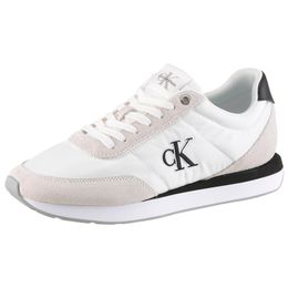 Keilsneaker Calvin Klein "RETRO RUNNER ESS MIX MAT", Damen, Gr. 37, wei&szlig;, schwarz, Textil, Veloursleder, kontrastfarbene Details, Schuhe, Schn&uuml;rschuh, Halbschuh, Freizeitschuh mit leichter Laufsohle