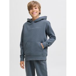 Jack & Jones Kapuzensweatshirt JACK & JONES JUNIOR "JJESTAR JJ SWEAT HOOD NOOS JNR", Jungen, Gr. 152, grau (stormy weather), angeraute Sweatware, Obermaterial: 70% Baumwolle, 30% Polyester, bedruckt, relaxed fit normal, Rundhals, Rippb&uuml;ndchen, Sweatshirts, Baumwollmischung, relaxed fit