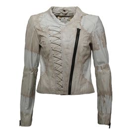 Maze Lederjacke 'Manhattan' Damen Gr&ouml;&szlig;e M hellbeige / wei&szlig;