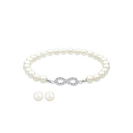 Elli Schmuckset 'Infinity' Damen Gr&ouml;&szlig;e 18 silber / perlwei&szlig;