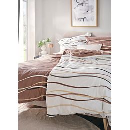 bonprix Wendebettw&auml;sche mit Wellen, beige, 100% Baumwolle