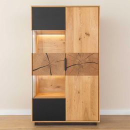 Pharao24.de Highboard Wohnzimmer Highboard mit LED Beleuchtung und Glast&uuml;r