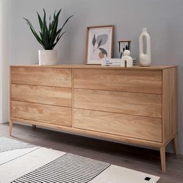 Pharao24.de Sideboard mit Schubladen aus Wildeiche Massivholz Bianco ge&ouml;lt 178 cm breit