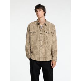 Selected Boxy Fit Boucl&eacute; Overshirt Herren Gr&ouml;&szlig;e M beige / schwarz