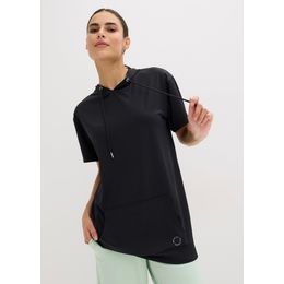 bonprix Oversized Sport-Shirt mit Kapuze schnelltrocknend, schwarz