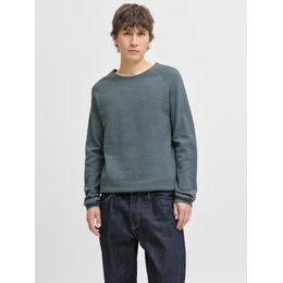 Jack & Jones Rundhalspullover JACK & JONES "JJEHILL KNIT CREW NECK NOOS", Damen, Gr. M, stormy weather detail:twist, Strick, Obermaterial: 100% Baumwolle, unifarben, regular fit taillenbedeckt, Rundhals, gerader Abschluss, Pullover Rundhalspullover, mit Strukturstrick