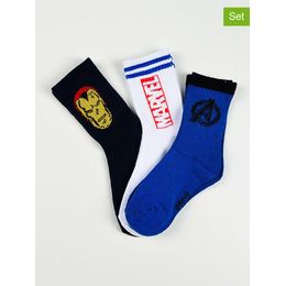 Marvel Avengers 3er-Set: Socken "Avengers" in Dunkelblau/ Wei&szlig;/ Blau - 12% | Gr&ouml;&szlig;e 31-34 | Babysocken-strumpfhosen