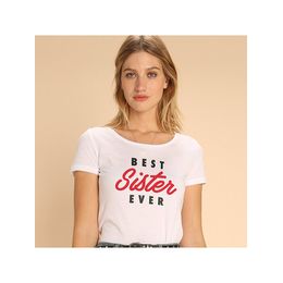 WOOOP Shirt "Best Sister Ever" in Wei&szlig; - 57% | Gr&ouml;&szlig;e M | Damen-tops