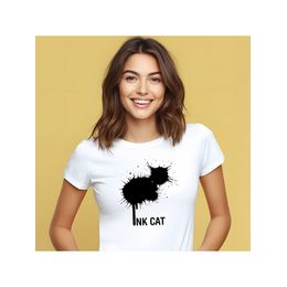 WOOOP Shirt "Ink Cat" in Wei&szlig; - 54% | Gr&ouml;&szlig;e XL | Damen-tops