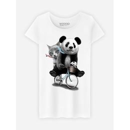 WOOOP Shirt "Bicycle Panda" in Wei&szlig; - 62% | Gr&ouml;&szlig;e M | Damen-tops