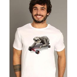 WOOOP Shirt "Skateboard Sloth" in Wei&szlig; - 57% | Gr&ouml;&szlig;e S | Herren-plussize