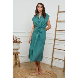 Jos&eacute;fine Leinen-Kleid in Petrol - 73% | Gr&ouml;&szlig;e M | Damen-kleider