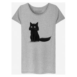 WOOOP Shirt "Sitting Cat" in Grau - 57% | Gr&ouml;&szlig;e XL | Damen-tops