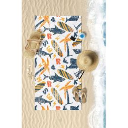 Samimi Strandtuch "Sark Summer" in Creme/ Blau/ Orange - (L)150 x (B)75 cm - 33% | Badtextilien