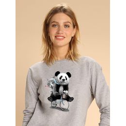 WOOOP Sweatshirt "Panda Bicycle" in Grau - 61% | Gr&ouml;&szlig;e XS | Damen-sweatshirts-jacken