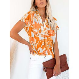 Milan Kiss Bluse in Orange/ Wei&szlig; - 61% | Gr&ouml;&szlig;e M | Damen-blusen